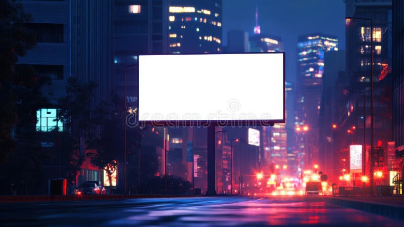 Billboard Mockup in a Nighttime Stock Image - Image of mockup, night ...