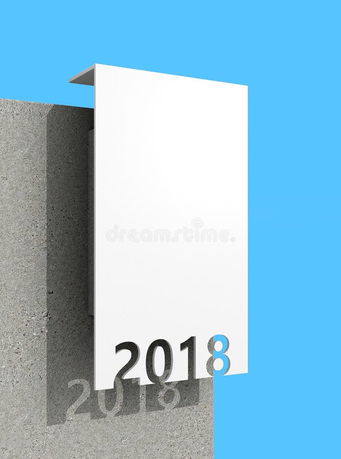 Billboard with the Number 2018 Casting a Shadow on a Concrete Building ...