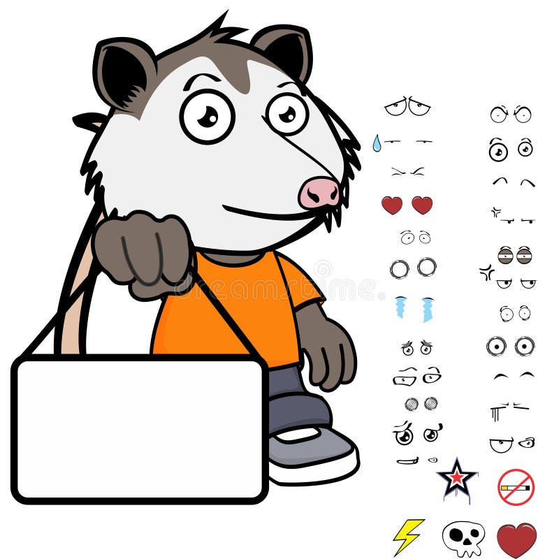 Billboard Possum Character Cartoon Kawaii Expressions Set Stock Vector ...