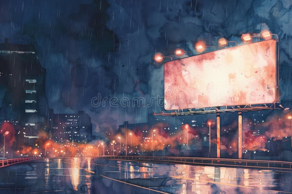 A Billboard in the Rain, with Water Dripping from the Letters and ...