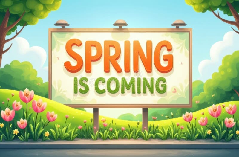 Billboard Spring is Coming at 17-1-2025 Stock Illustration ...