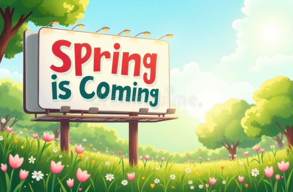 Billboard Spring is Coming at 17-1-2025 Stock Illustration ...