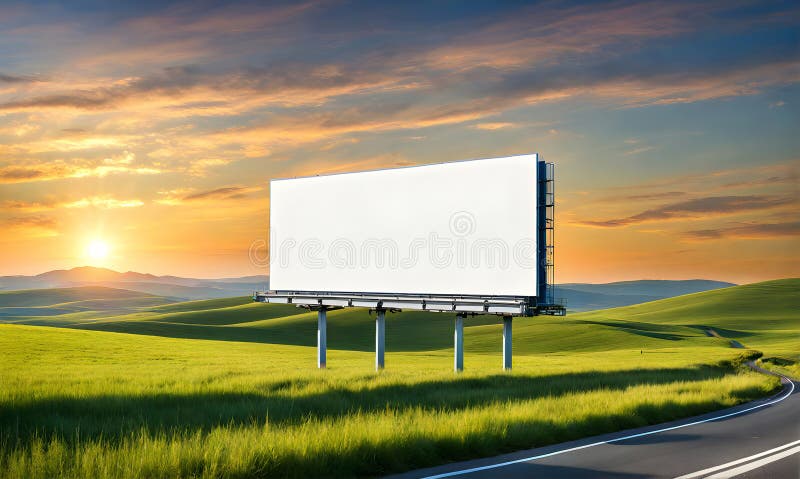 Billboard Standing Tall beside a Bustling Highway Under a Moody Sunset ...