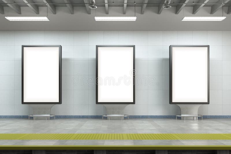 Billboard Stands Mock Up on the Underground Subway Station Stock ...