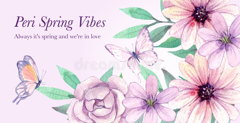 Billboard Template with Peri Spring Flower Concept,watercolor Style ...