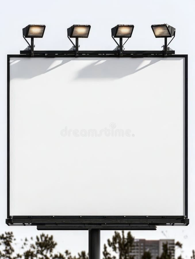 Billboard with Three Bright Lights Positioned on Top of the Structure ...