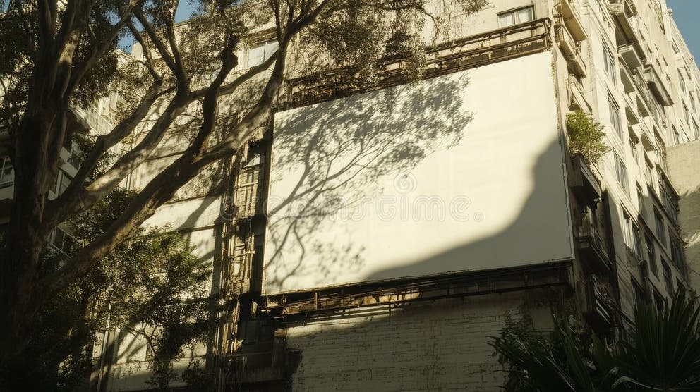 Billboard with Tree Shadow on Brick Building. Stock Image - Image of ...