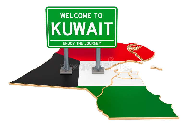 Billboard Welcome To Kuwait on Kuwait Map, 3D Rendering Stock ...