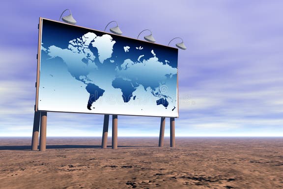 Billboard with world map stock illustration. Illustration of frame ...