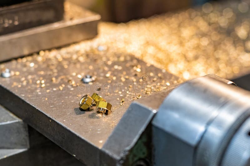 Billets for Nuts from a Bronze Hexagon on a Lathe Stock Image - Image ...