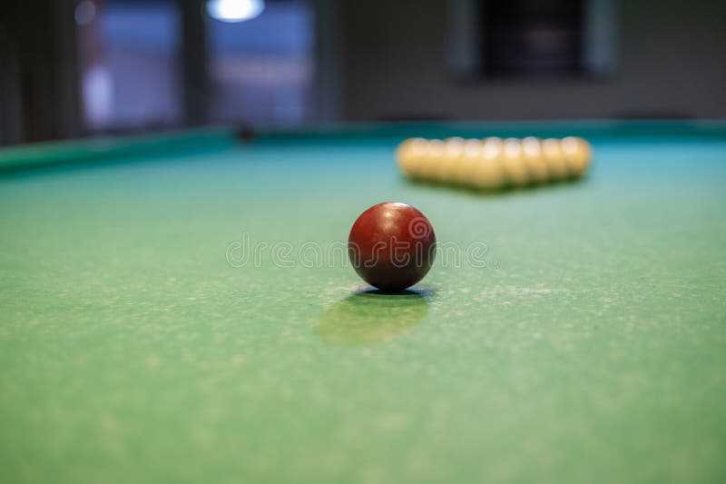 Billiard Accessories Balls and Crossed Cues on a Billiard Table Stock ...