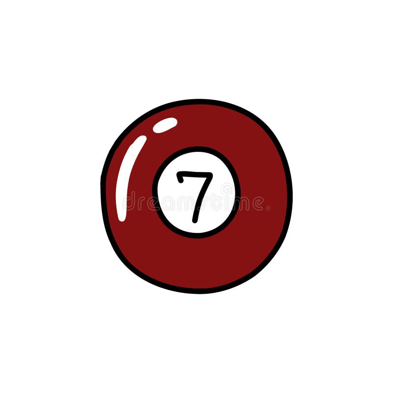 Billiard Ball 7 Doodle Icon, Vector Color Line Illustration Stock ...