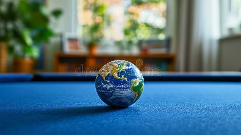 Billiard Ball with Earth Design on Table, Unique Artistic Concept Stock ...