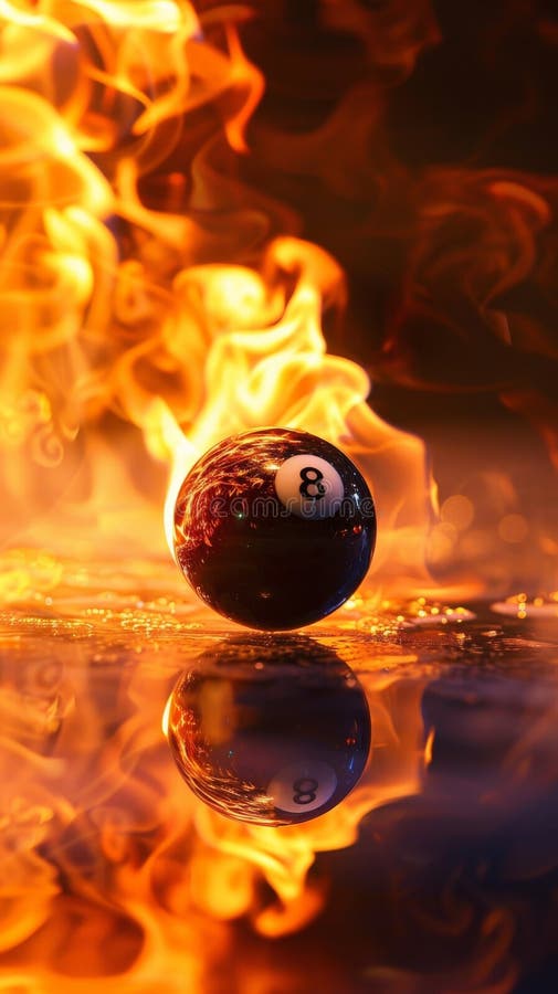 Billiard 8 Ball Engulfed in Flames with Reflection on a Glossy Surface ...