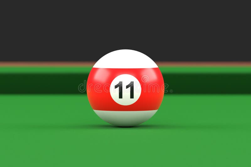 Billiard Ball Number Eleven in Red and White Color on Billiard Table ...