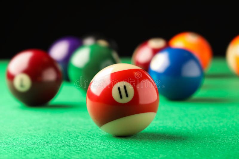 Billiard Ball with Number 11 on Green Table, Closeup Stock Image ...