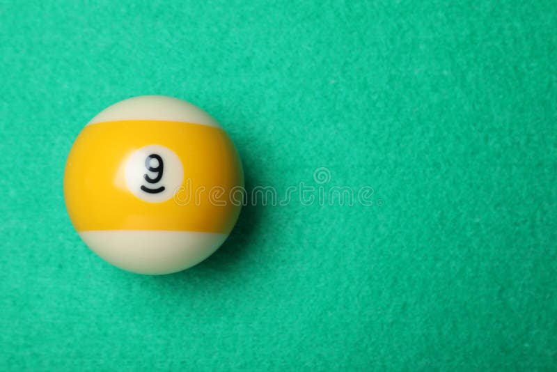 Billiard Ball with Number 9 on Green Table, Top View. Space for Text ...