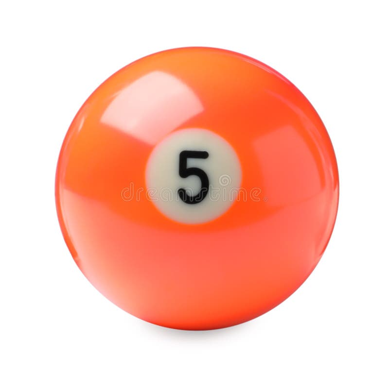 Billiard Ball with Number 5 Isolated on White Stock Image - Image of ...