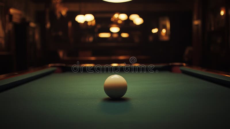 Billiard Cue Ball on a Table in a Dimly Lit Bar, Atmospheric Shot ...