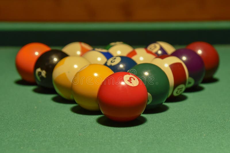 Billiard Balls and Cue on the Pool Table Stock Photo - Image of snooker ...