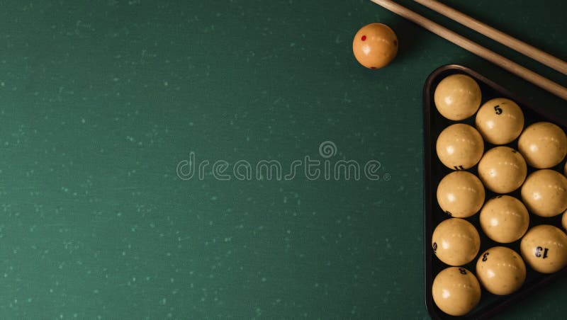 Billiard Balls and Cue on the Billiard Table, Top View, Flat Lay Stock ...