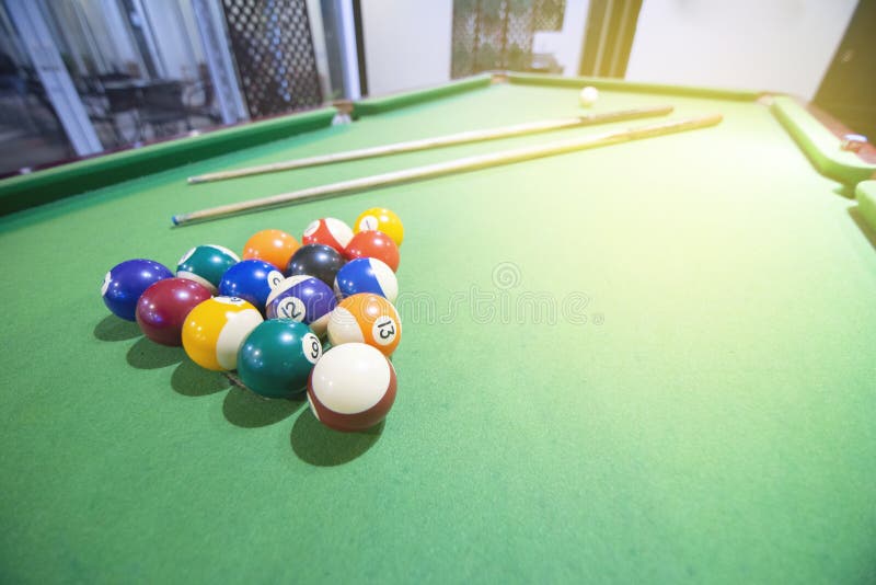 Billiard Balls on the Green Pool Table Stock Image - Image of sphere ...