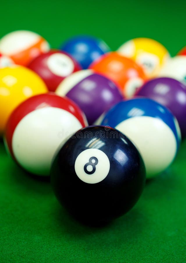 Billiard Balls on a Green Pool Table, Closeup Stock Image - Image of ...