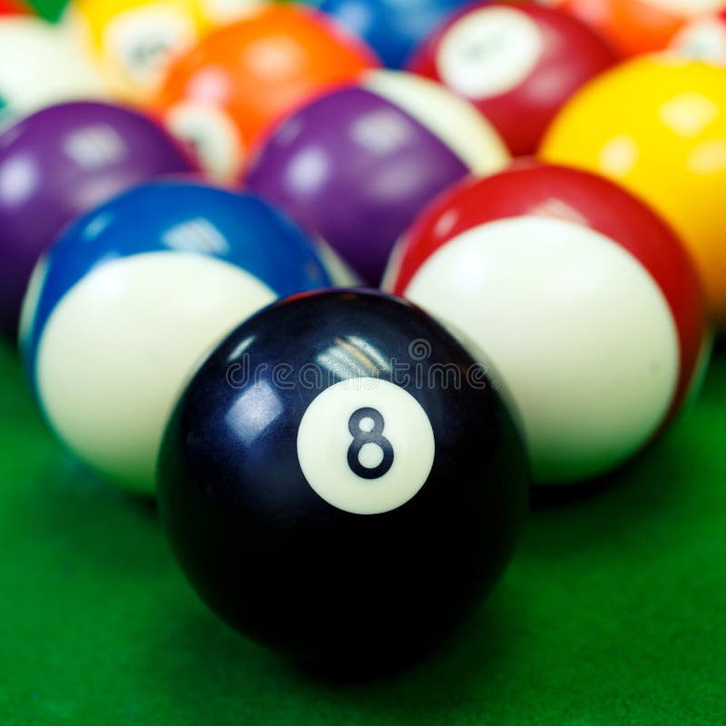 Billiard Balls on a Green Pool Table, Closeup Stock Image - Image of ...