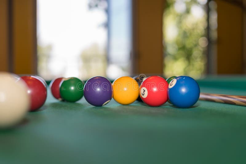 Billiard Balls on the Green Pool Table Cloth, Opposite the Open Window ...