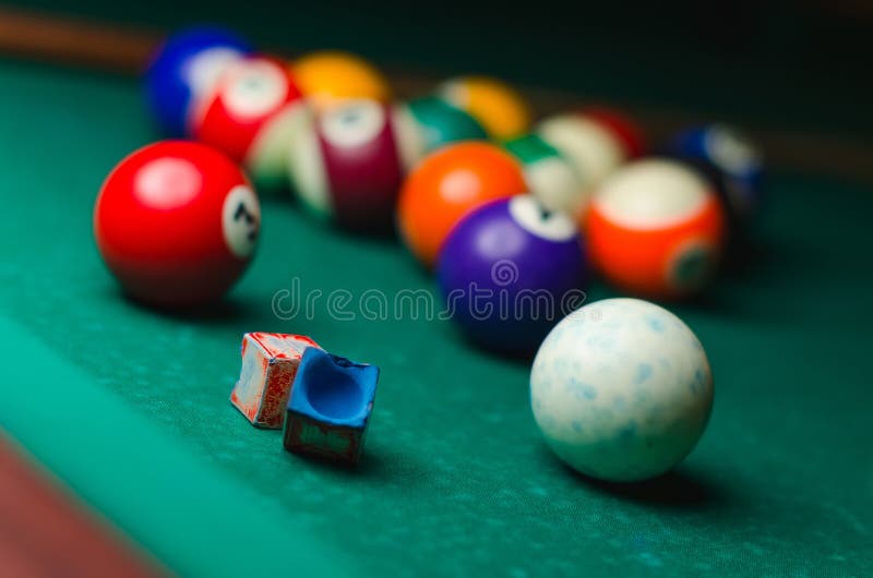 Billiard Balls in a Blue Pool Table. Stock Photo - Image of shiny ...