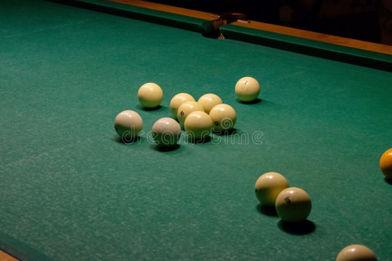 Billiard Balls on a Green Pool Table Stock Image - Image of group ...