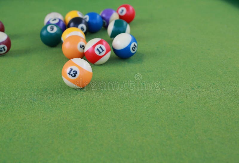 Billiard Balls on a Green Billiard Table Stock Photo - Image of ...