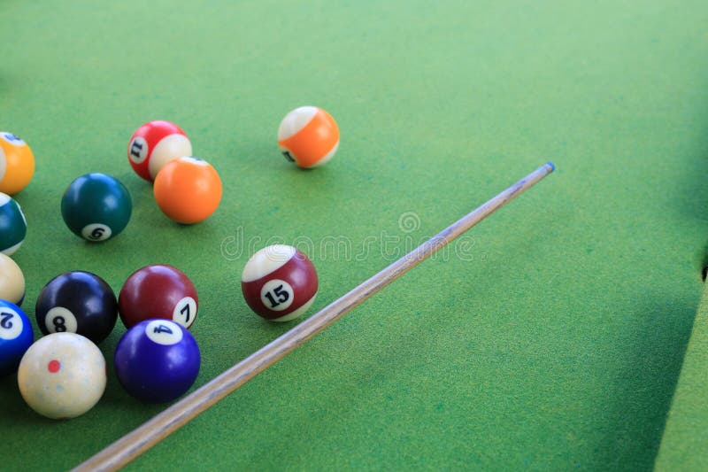 Billiard Balls on a Green Billiard Table Stock Photo - Image of rack ...