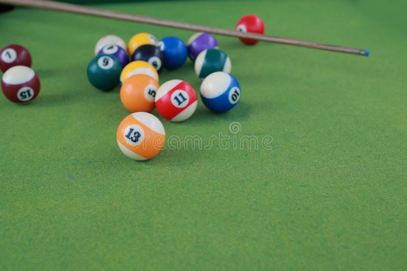 Billiard Balls on a Green Billiard Table Stock Photo - Image of sphere ...