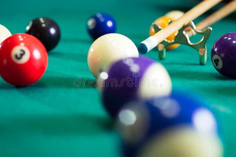 Billiard Balls in a Pool Table Stock Image - Image of green, colorful ...