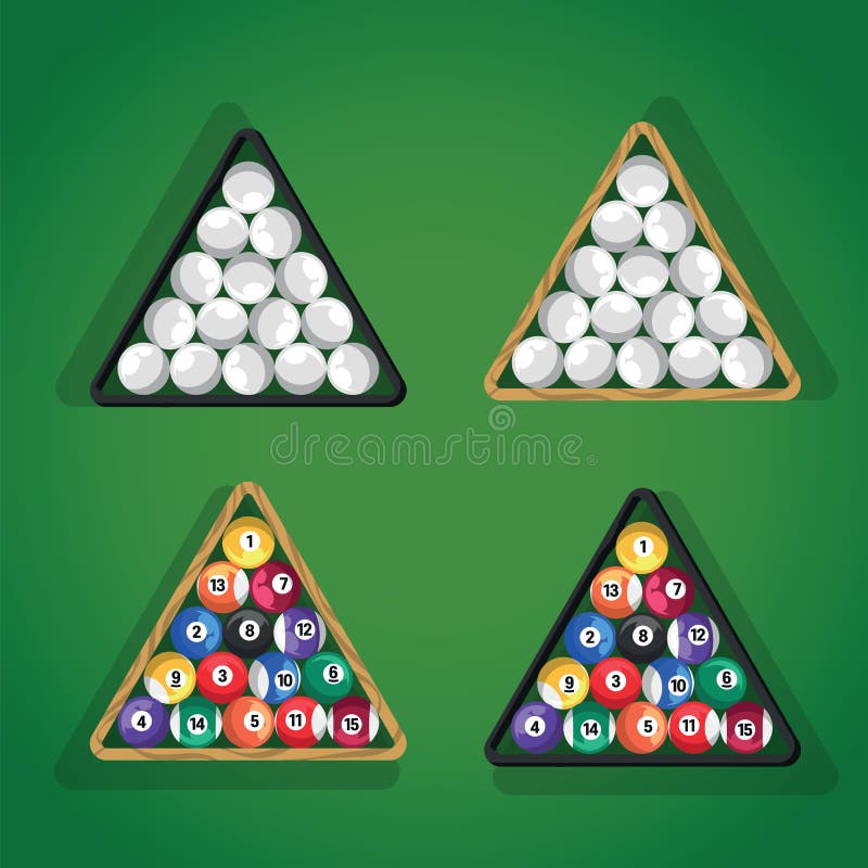 Billiard Balls in Triangle on Green Pool Table Top View. White and ...