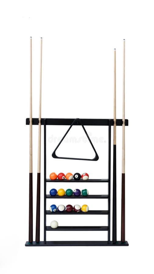 Billiard Cue Stand with Balls and Triangle. Equipment for Playing ... Billiard Cue Stand with Balls and Triangle. Equipment for Playing ...