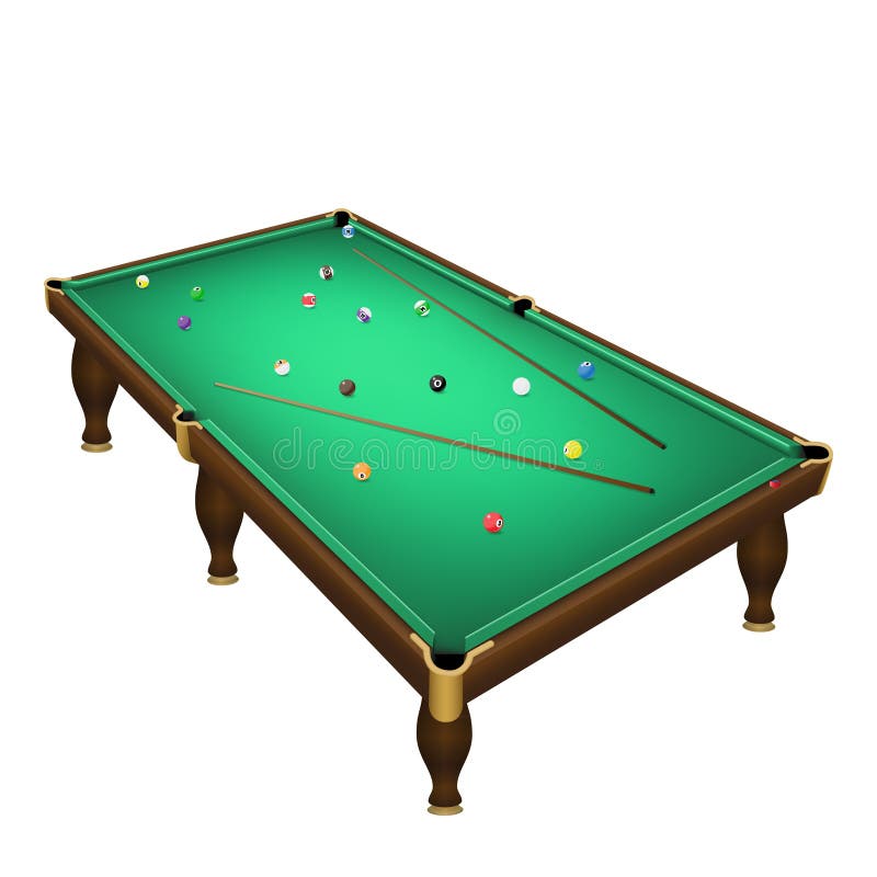 Billiard Game Balls Position on a Realistic Pool Table with Cues. Stock ...