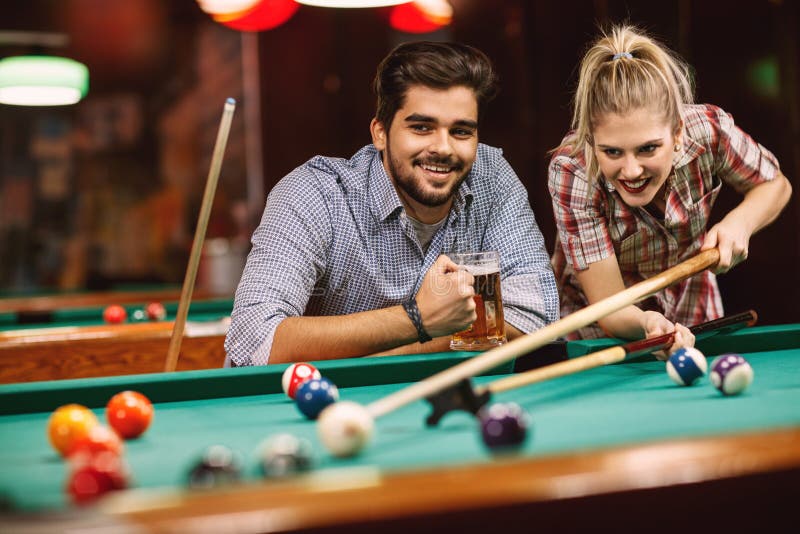 Billiard Game- Couples Playing Pool Game Stock Photo - Image of hall ...