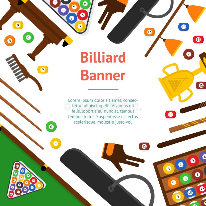 Billiard Game Equipment Banner Card. Vector Stock Vector - Illustration ...