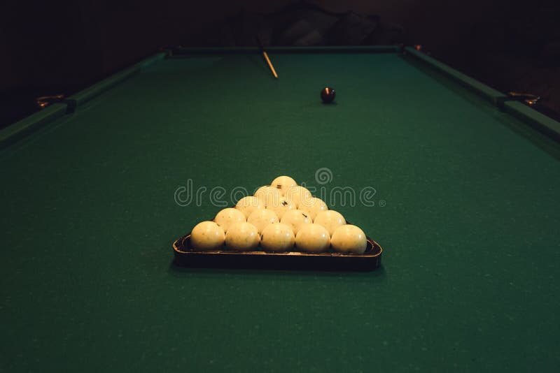 Billiard Table with Cue and Balls Stock Photo - Image of gamble ...