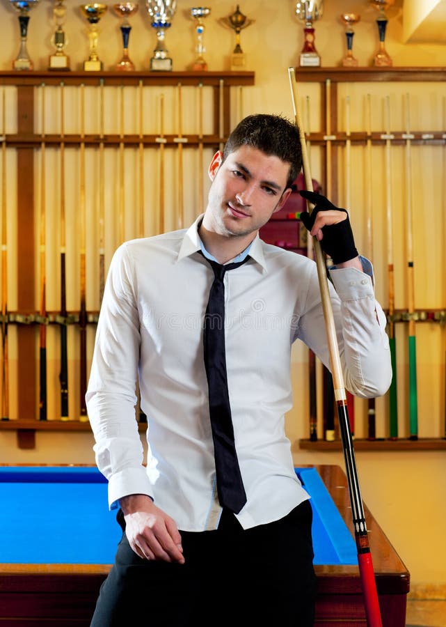 Billiard Handsome Young Man with Shirt Cue and Tie Stock Image - Image ...