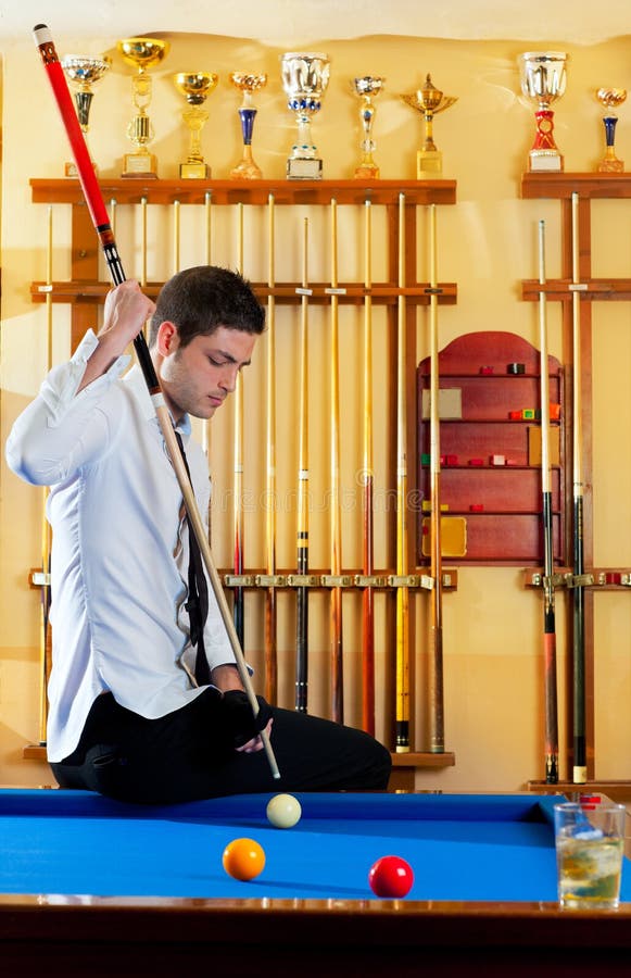 Billiard Handsome Young Man with Shirt Cue and Tie Stock Photo - Image ...