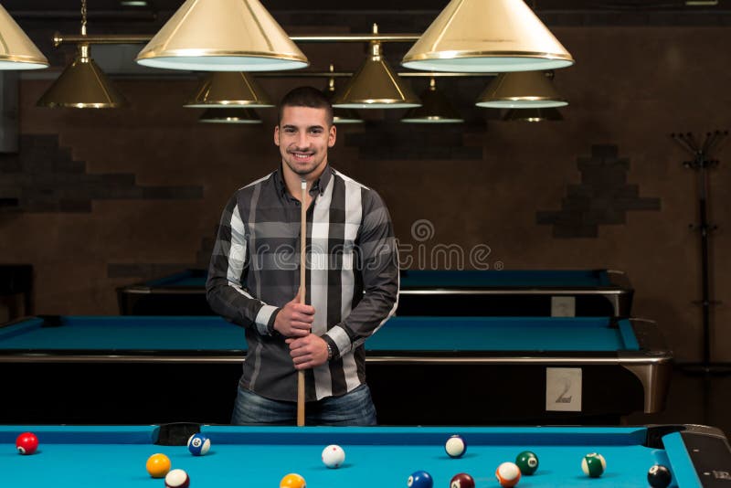 Billiard Player Shows Thumbs Up Sign Stock Photo - Image of ball ...