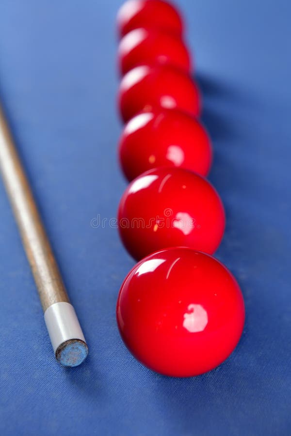 Billiard Pool Stick with Red Balls Row Stock Image - Image of ...