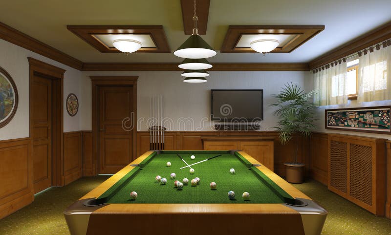 Billiard Room Classical Style Stock Image - Image of beige, dresser ...