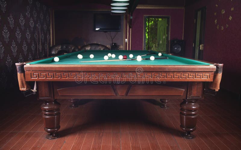 Billiard Room Interior. Green Table for Game Stock Photo - Image of ...