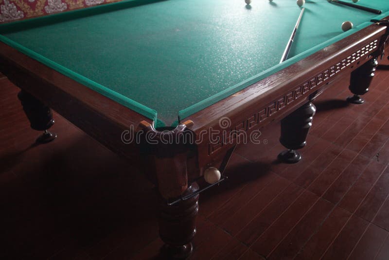 Billiard Room Interior. Green Table for Game Stock Photo - Image of ...