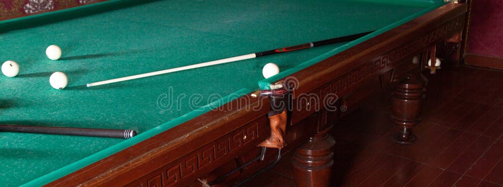 Billiard on Table. Cue and Balls Stock Photo - Image of green, pyramid ...
