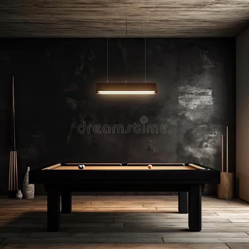 Billiard Table with Billiard Cue in Dark Room Stock Illustration ...